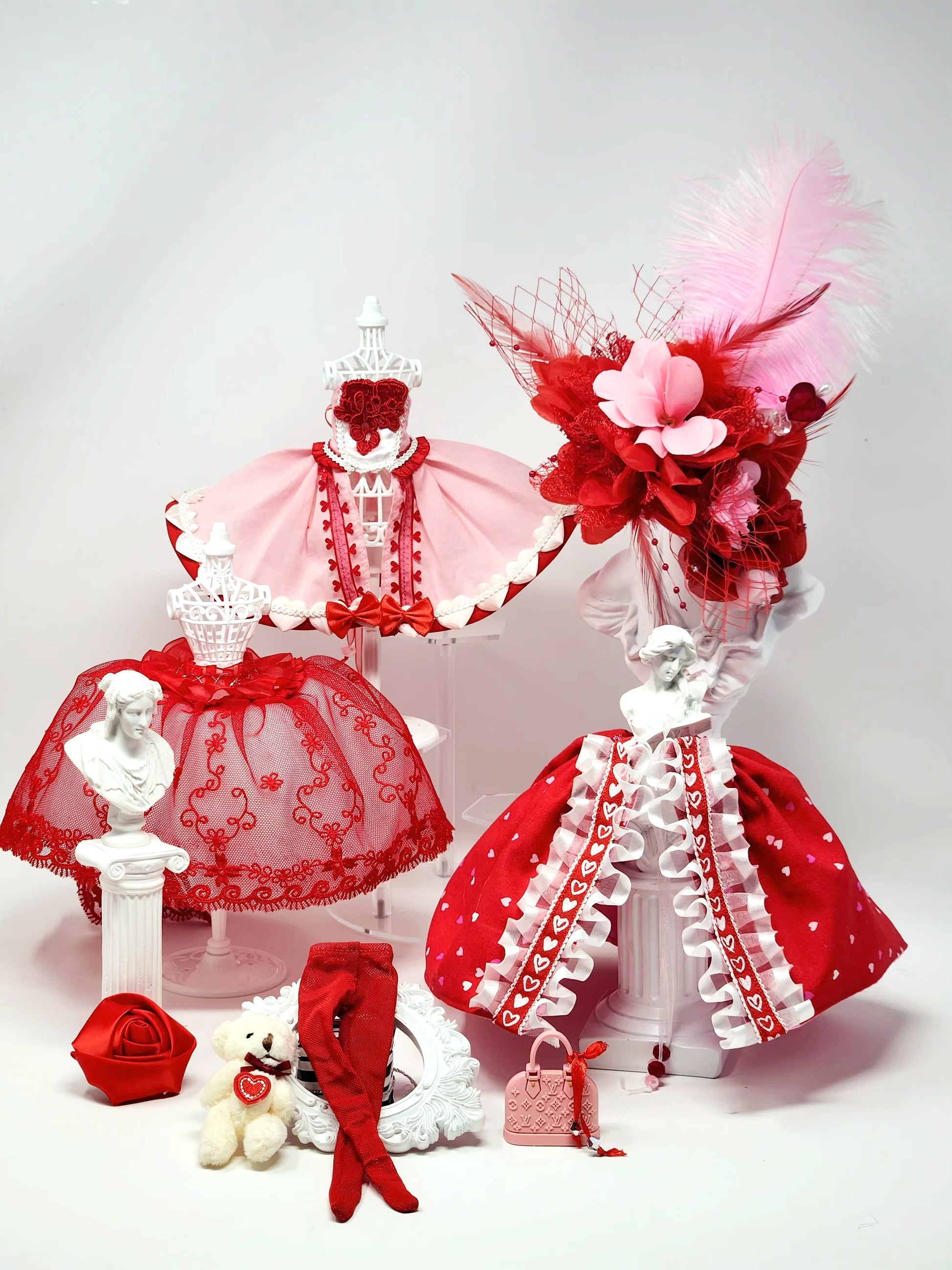 Valentine's Day, 9-Piece Ensemble, OOAK, Red and Pink, Blythe Outfit ...